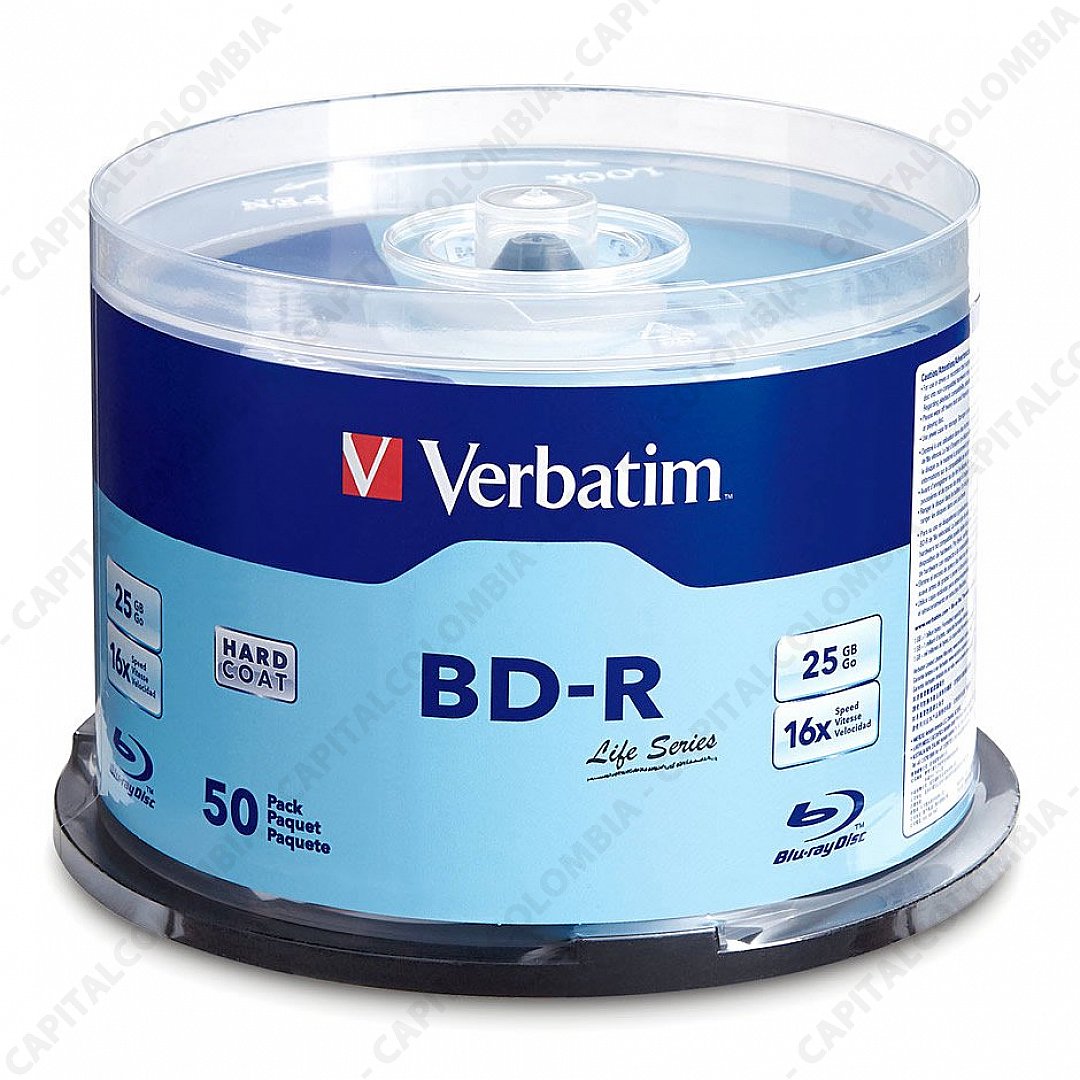 Blu-Ray BD-R Verbatim x 50 unidades, velocidad 16x, 25GB - Capital Colombia