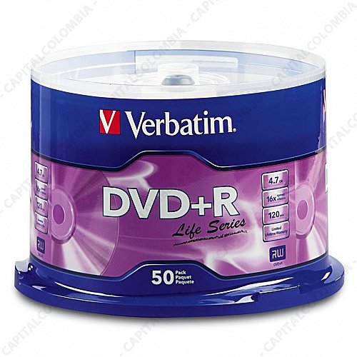 DVD+R Verbatim x 50 unidades, velocidad 16x, 4.7GB/120min - Capital Colombia